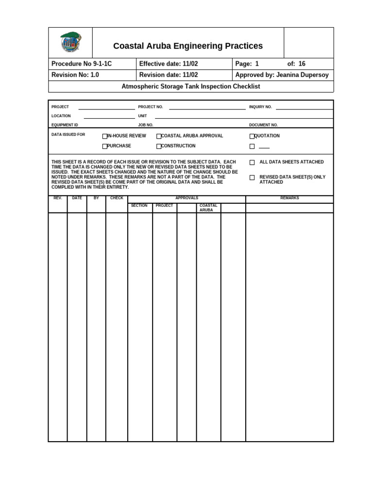 EP9 - 1 - 1C Storage Tank Inspection Checklist | PDF | Welding ...