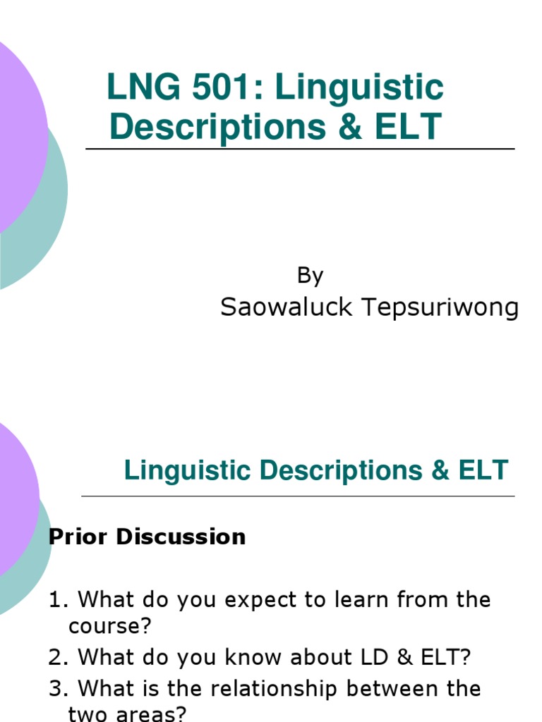 Linguistic Descriptions & ELT | PDF | Language Education | Linguistics