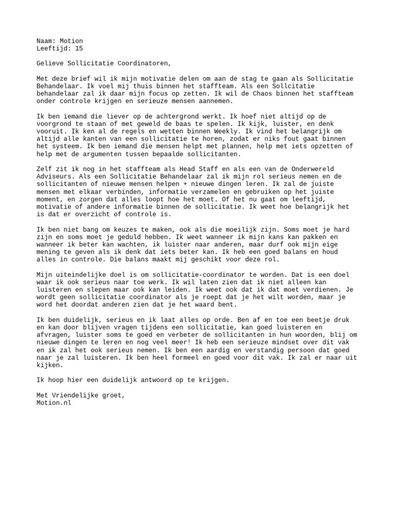Sollicitatie Formulier Sollicitatie Behandelaar | PDF