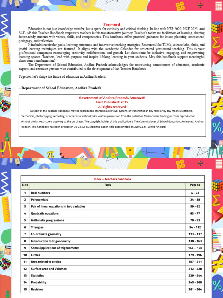 10th MathsTeacher Handbook (AP - SCERT) | PDF | Numbers | Real Number