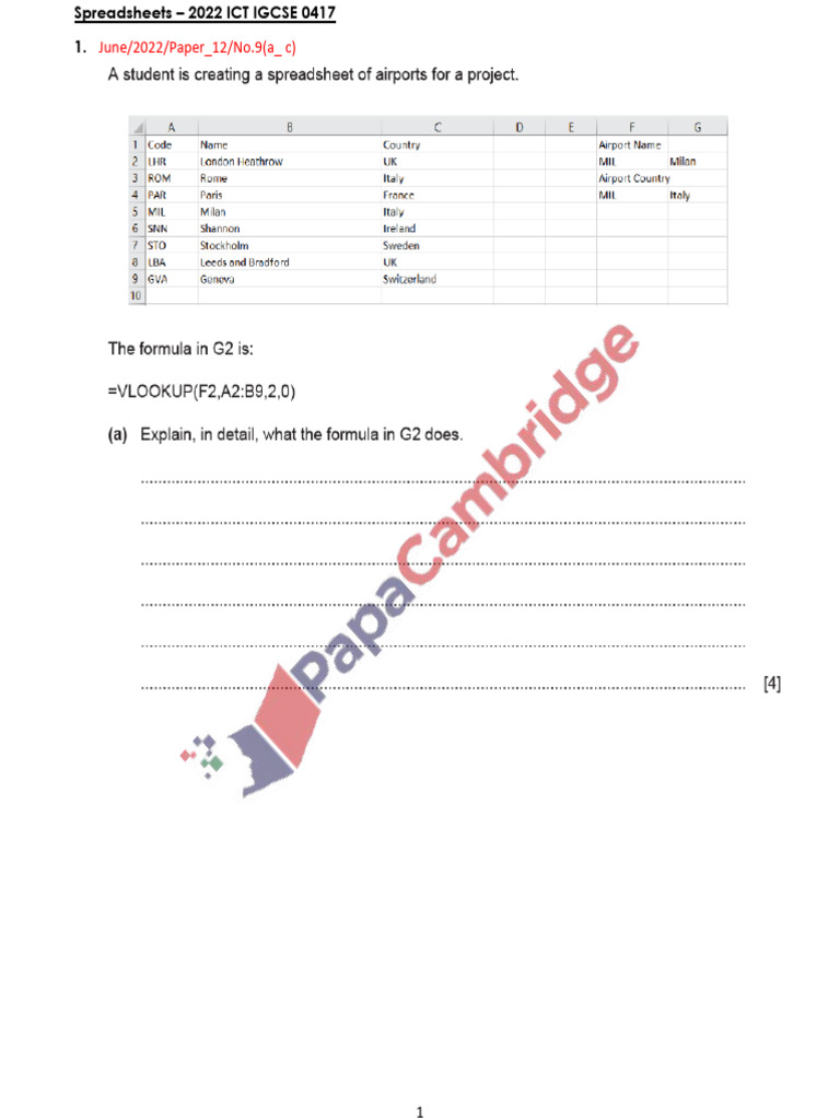 2022 Spreadsheets IGCSE 0417 | PDF