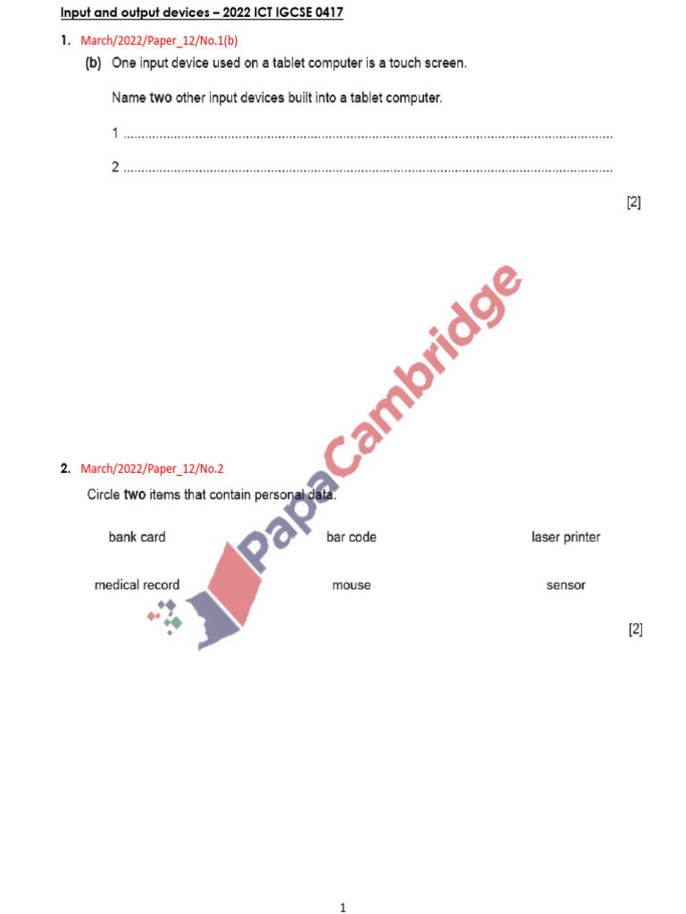 2022 Input and Output Devices IGCSE 0417 | PDF
