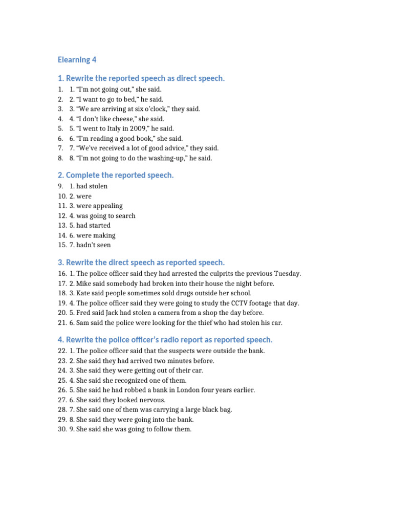 Reported Speech Answers | PDF