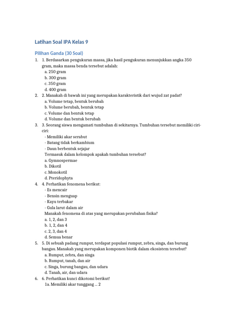 Soal Ipa Kelas 9 Semester 1 Pdf Pdf