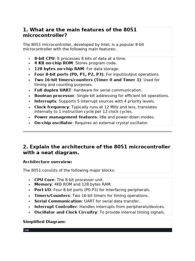 What Are The Main Features of The 8051 Microcontroller? | PDF | Microcontroller | Computer ...