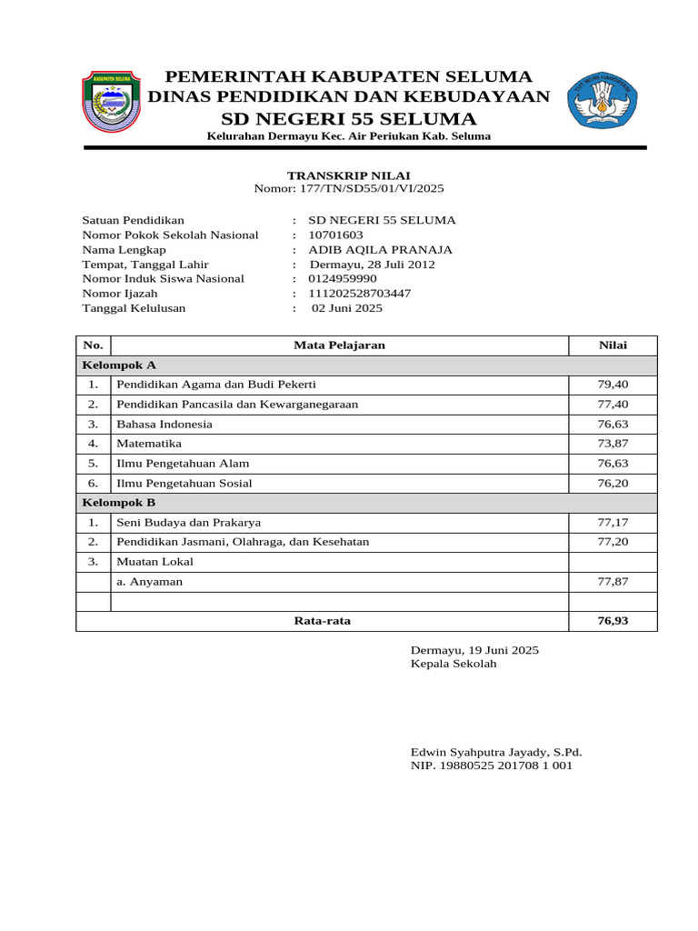 Transkrip Nilai 2024-2025 | PDF