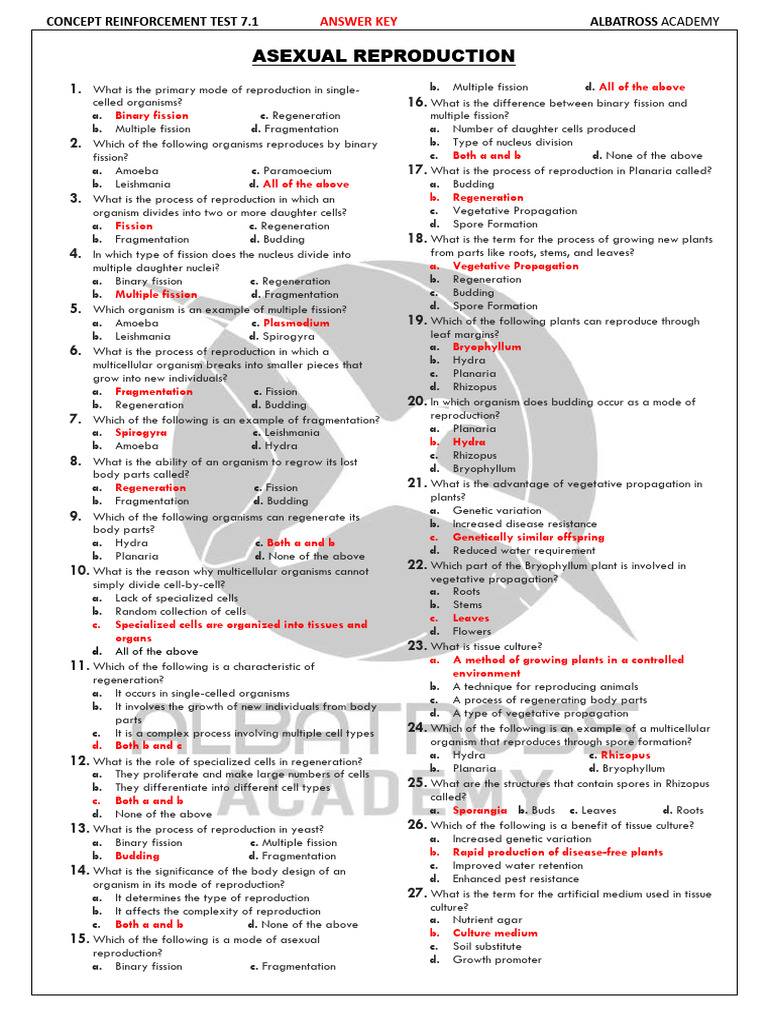 Answer Key CRT 7.1 How Do Organisms Reproduce | PDF | Reproduction ...