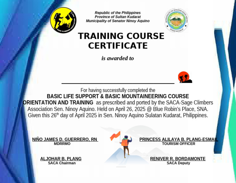 Certificate For Saca Training On April 26, 2025 | PDF