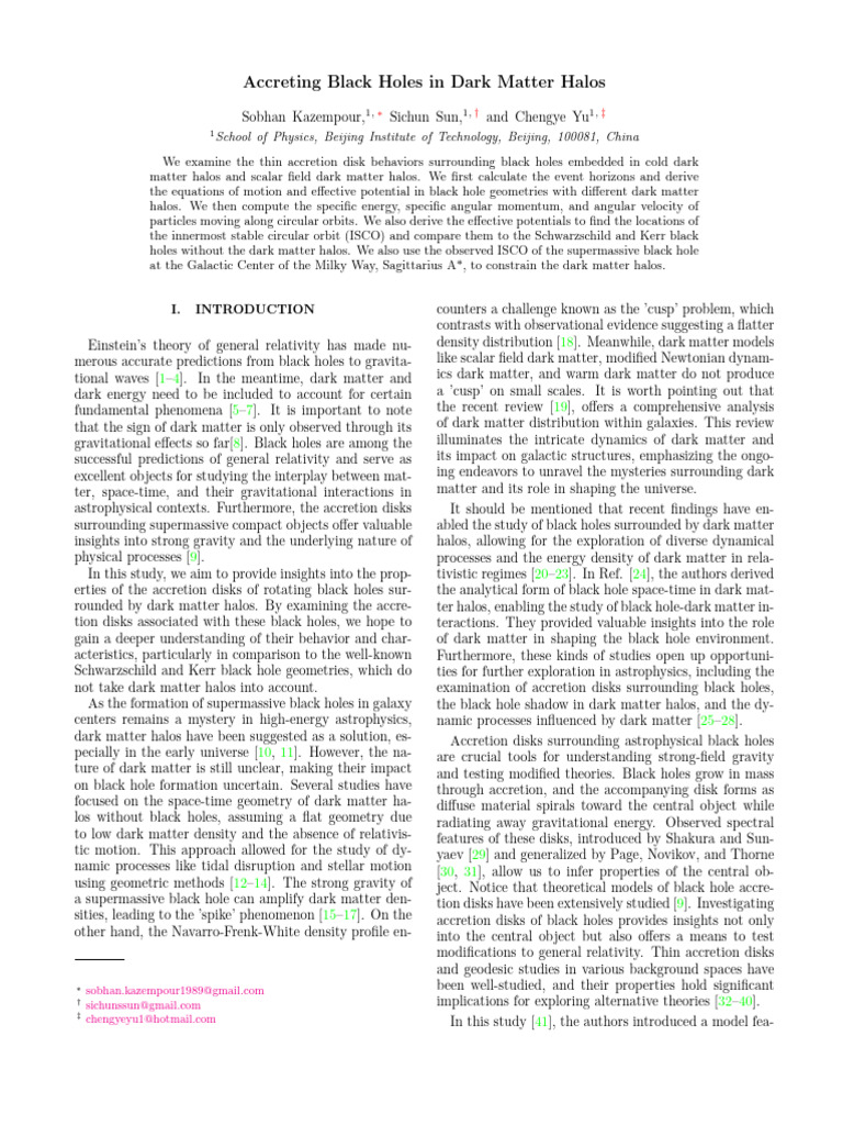 Accreting Black Holes in Dark Matter Halos | PDF | Black Hole | Dark Matter