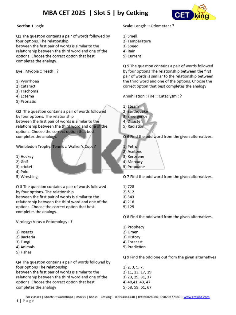 MBA CET 2025 Slot 5 Question Paper With Solutions | PDF | Lift (Force)