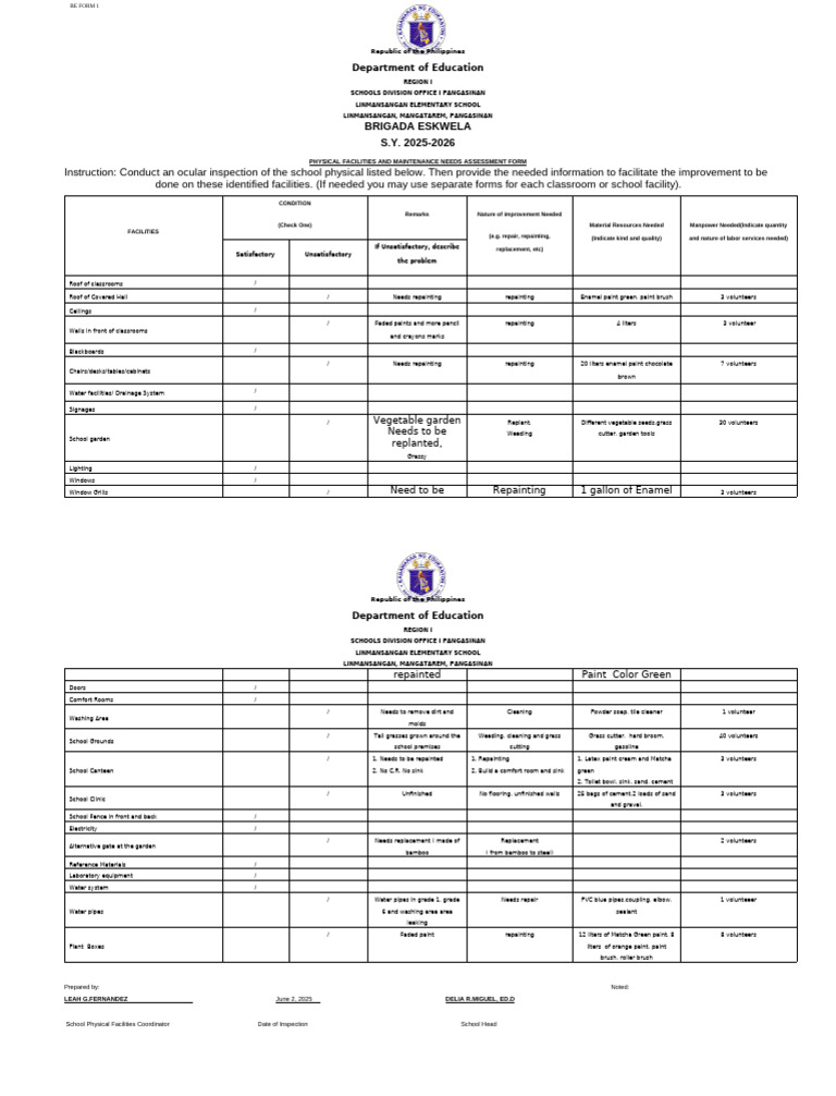 Brigada Eskwela Form 1 | PDF | Paint