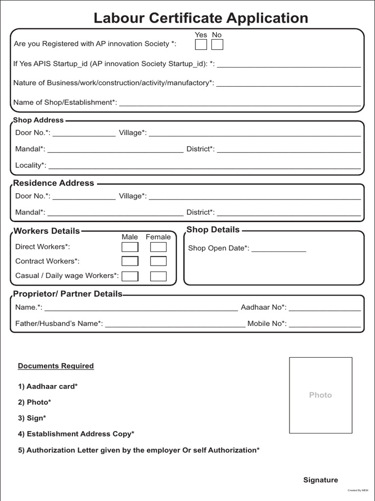 Labour Form | PDF