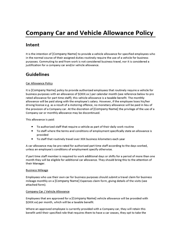 Company Car and Vehicle Allowance Policy | PDF | Employment | Insurance