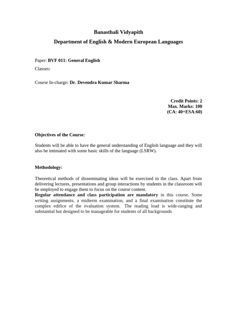 General English Course Overview 2024 | PDF | English Language | Word