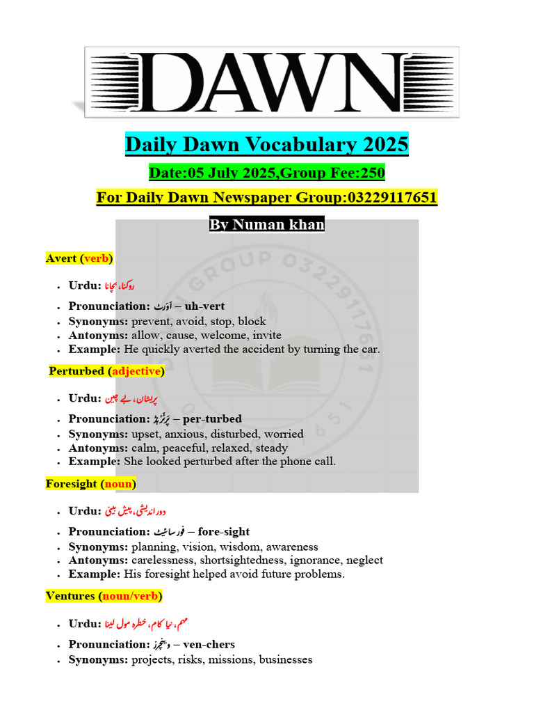 Daily Dawn Vocabulary 2025 by 03229117651-1 | PDF | Lexical Semantics ...
