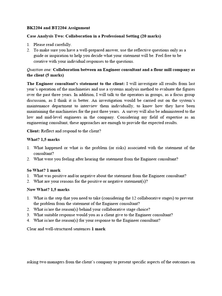 Case Study Assignment 2 - Collaboration in A Professional Setting | PDF | Evaluation | Thought
