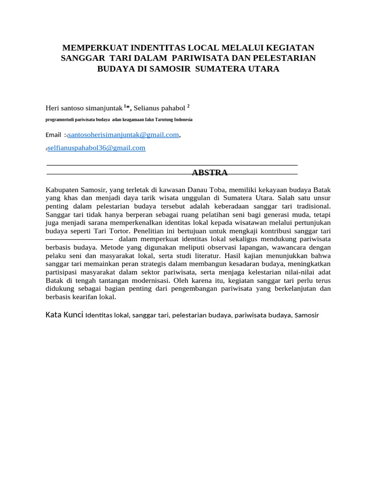 Memperkuat Indentitas Local Melalui Kegiatan Sanggar Tari Dalam Pariwisata Dan Pelestarian ...