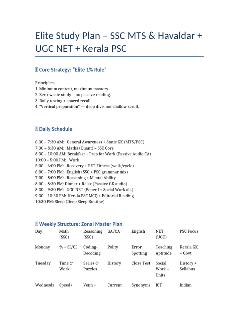 Elite Study Plan SSC Net PSC | PDF