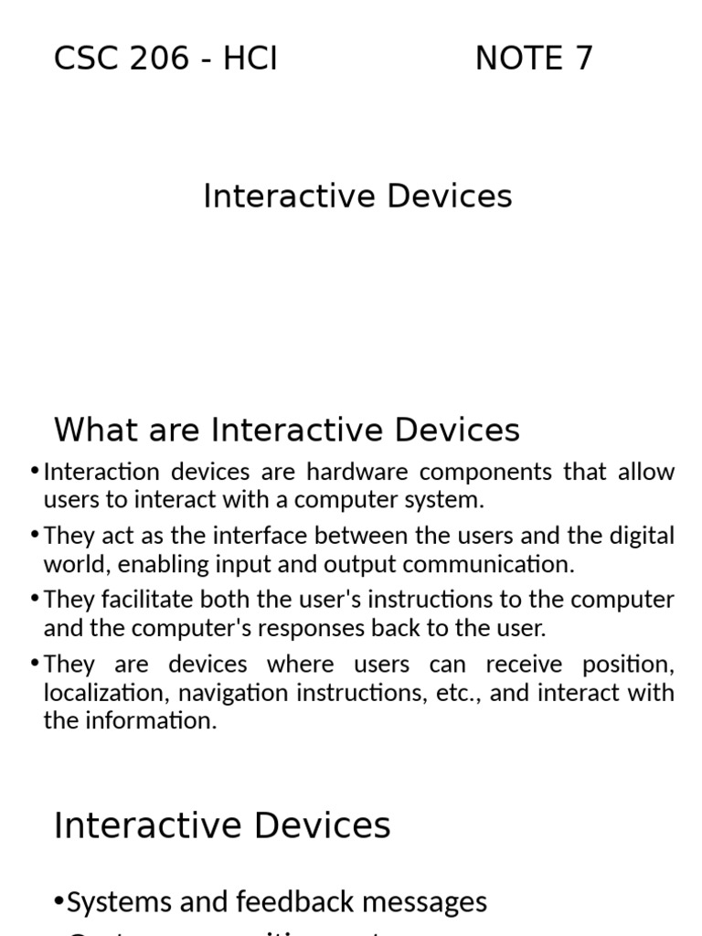 CSC 206-Note7 - Interactive Devices | PDF | Virtual Reality | Augmented ...