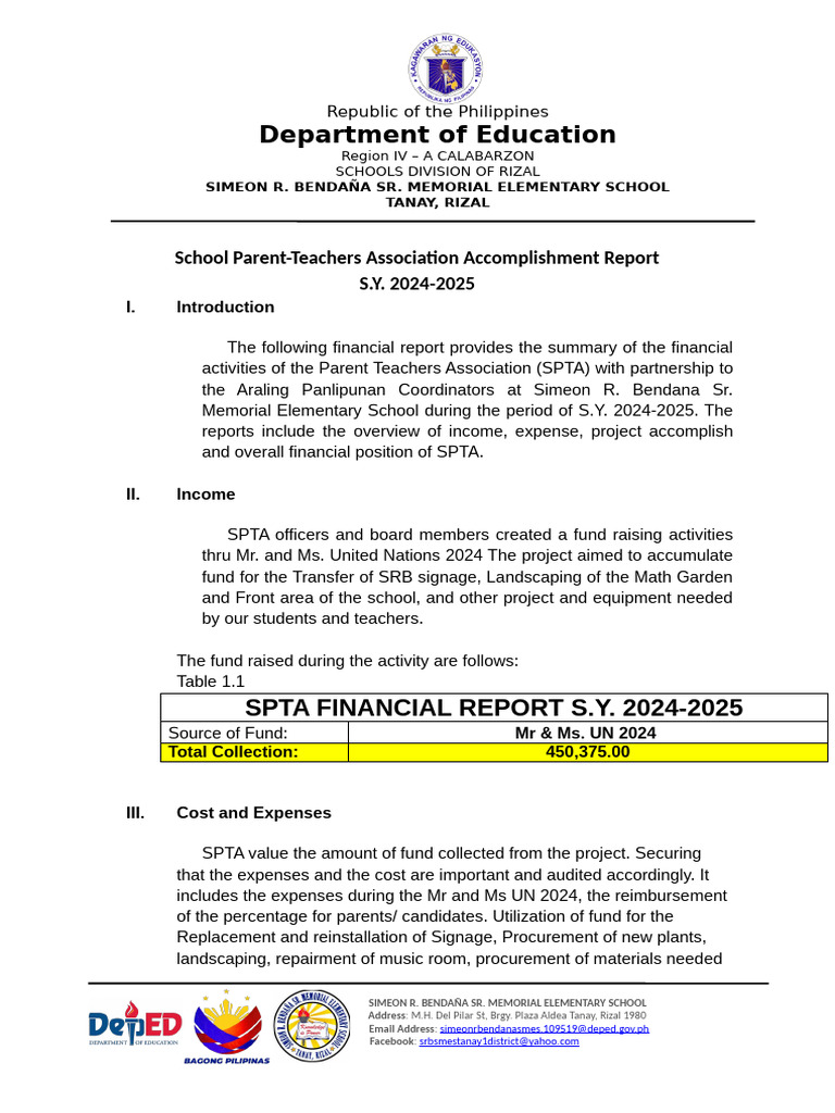 Spta S.Y. 2024-2025 Accomplishment | PDF | Philippines