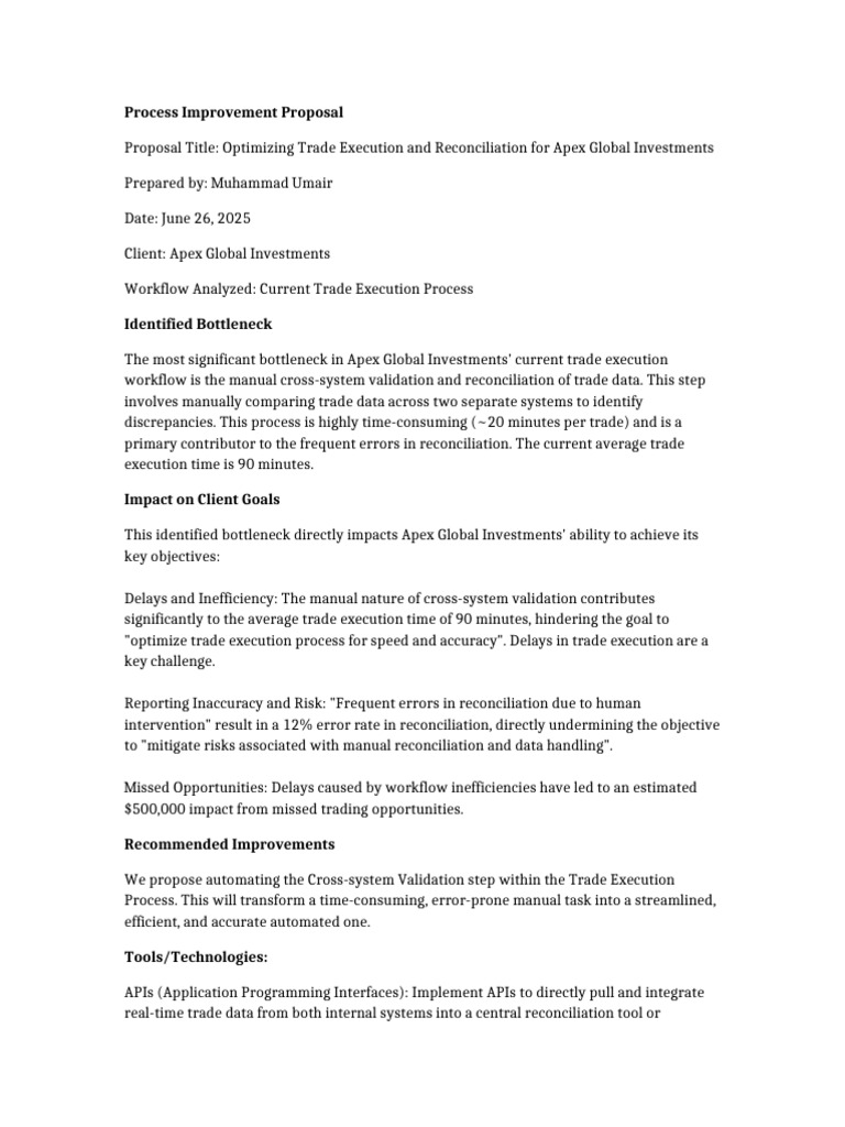 Process Improvement Proposal Apex | PDF | Automation | Risk