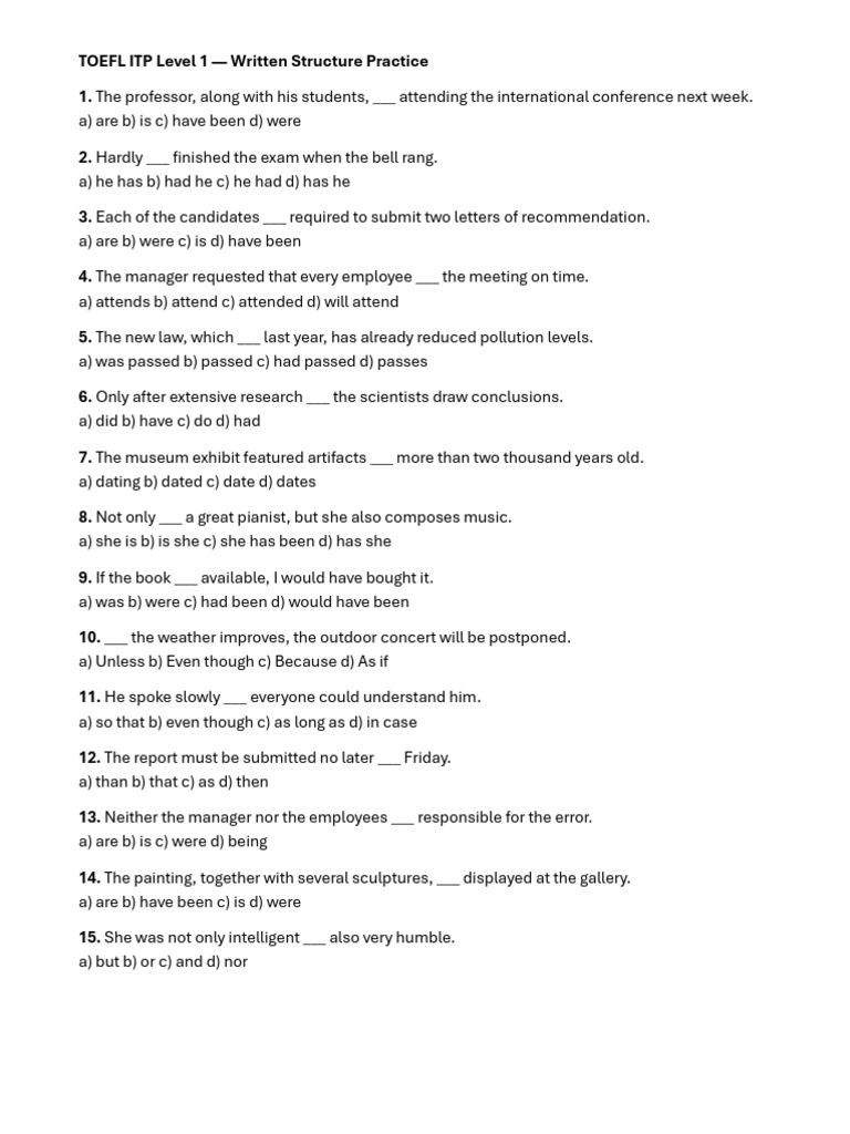TOEFL ITP Written Structure Practice | PDF | Sleep | Memory
