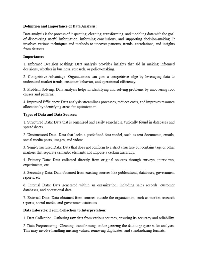 Definition and Importance of Data Analysis (1st Lecture) | PDF | Data ...