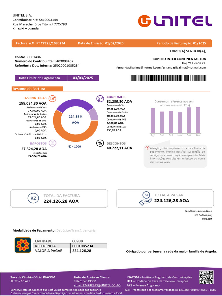 Fatura Unitel: Resumo e Pagamento 02/2025 | PDF | Angola