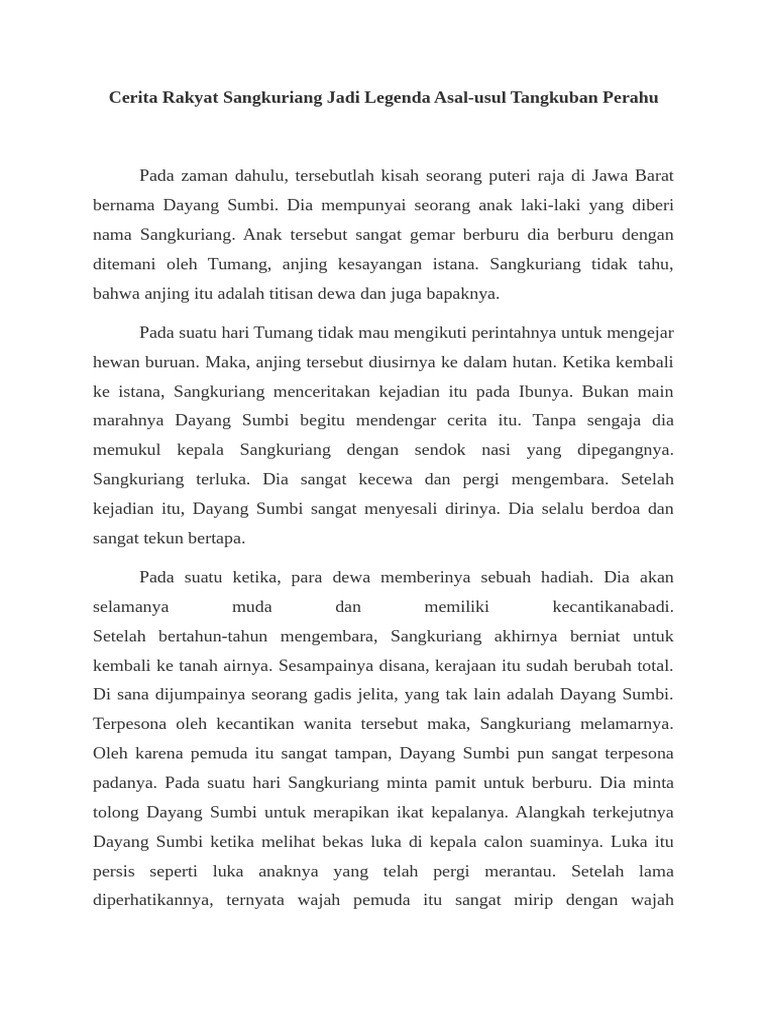 Cerita Rakyat Sangkuriang Jadi Legenda Asal | PDF