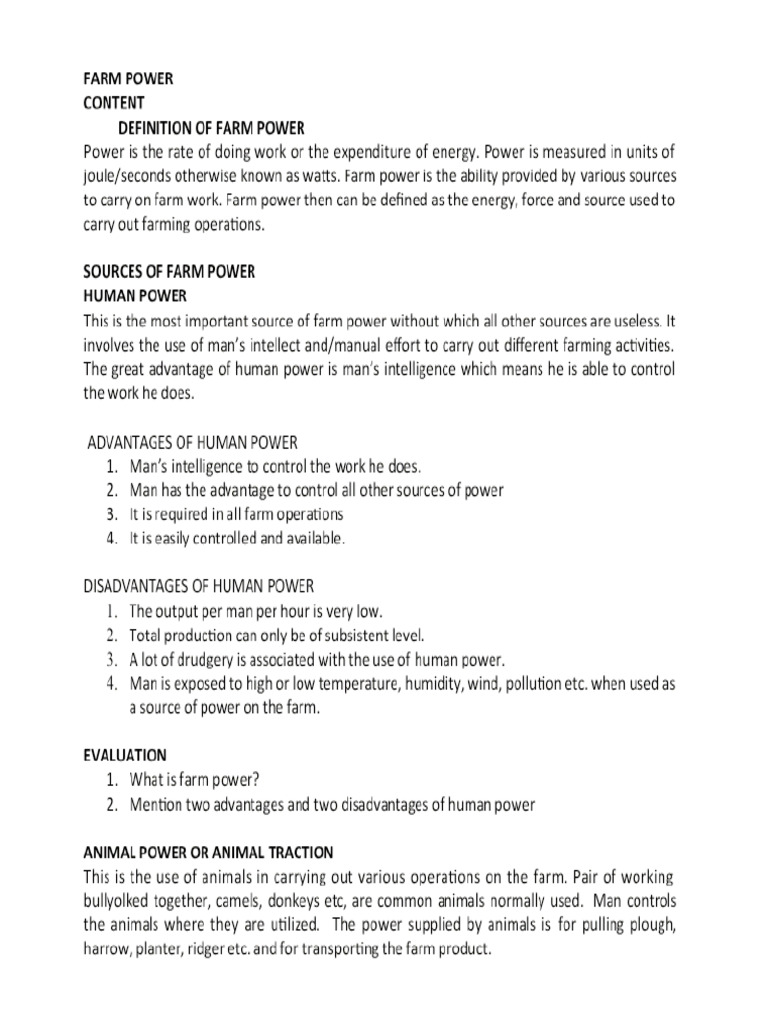 Sources of Farm Power | PDF