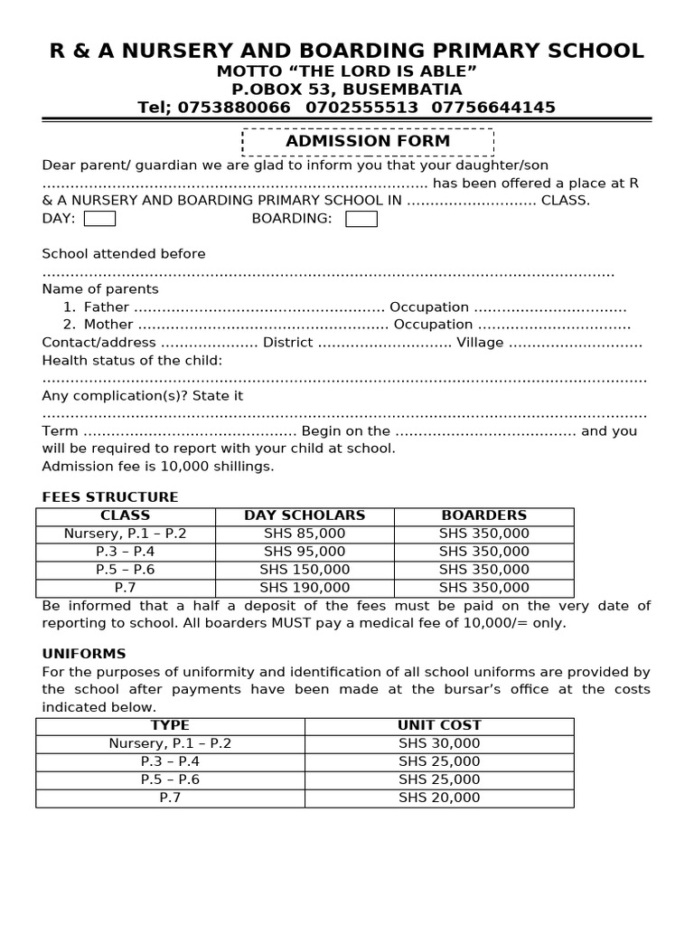 R & A Nursery School Admission Details | PDF