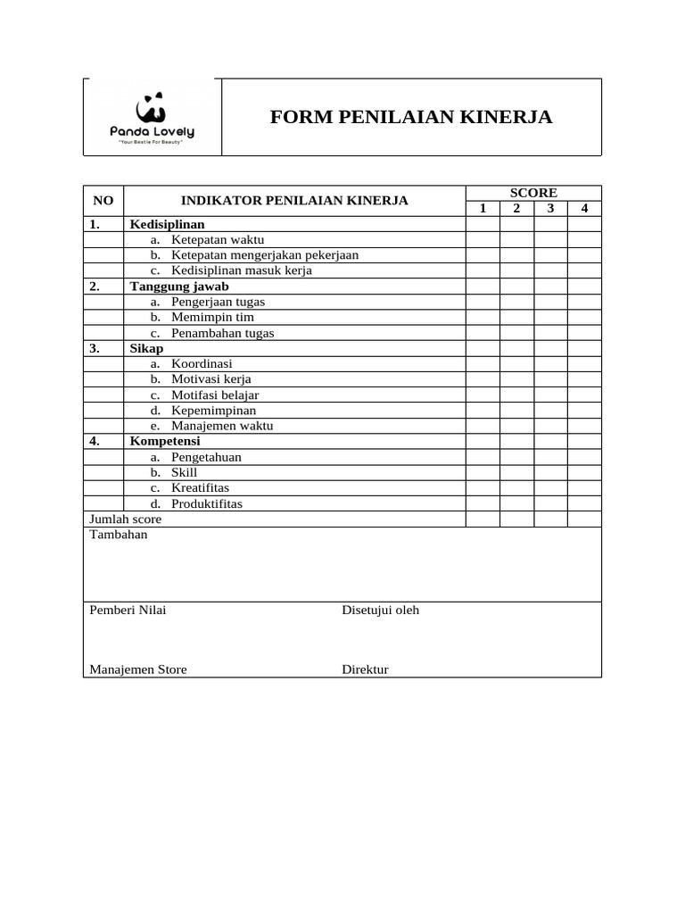 Form Penilaian Kinerja Karyawan | PDF