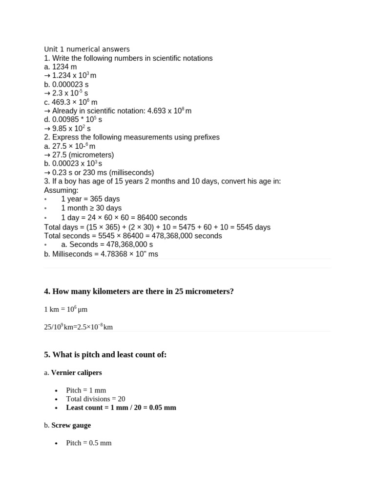Unit 1 Numericals Class 9th | PDF