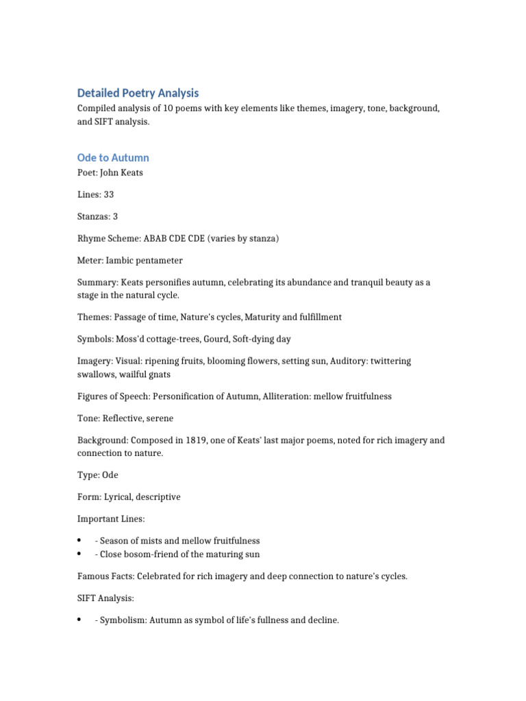 In-Depth Analysis of 10 Classic Poems | PDF | Poetry
