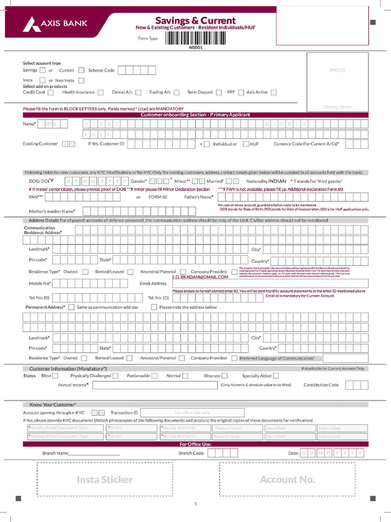 Axis Bank Form Filled Dummy | PDF