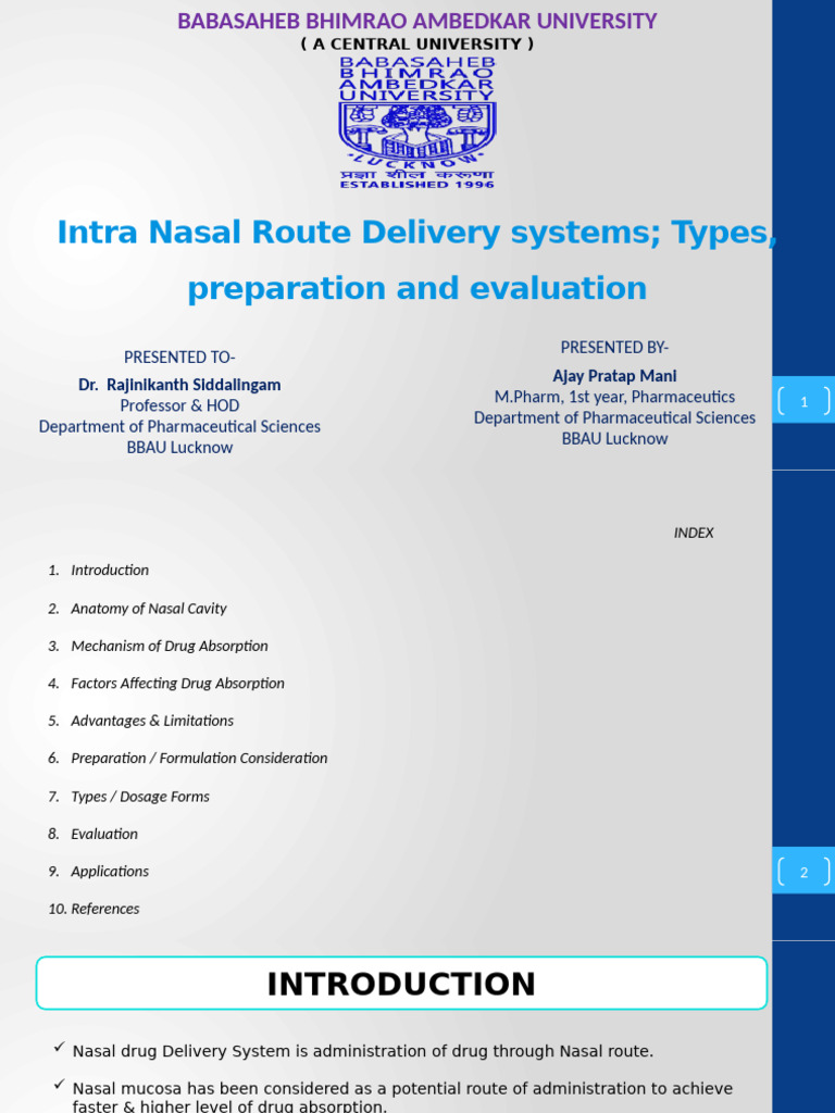 Intra Nasal Route Delivery Systems Types, Preparation and Evaluation ...