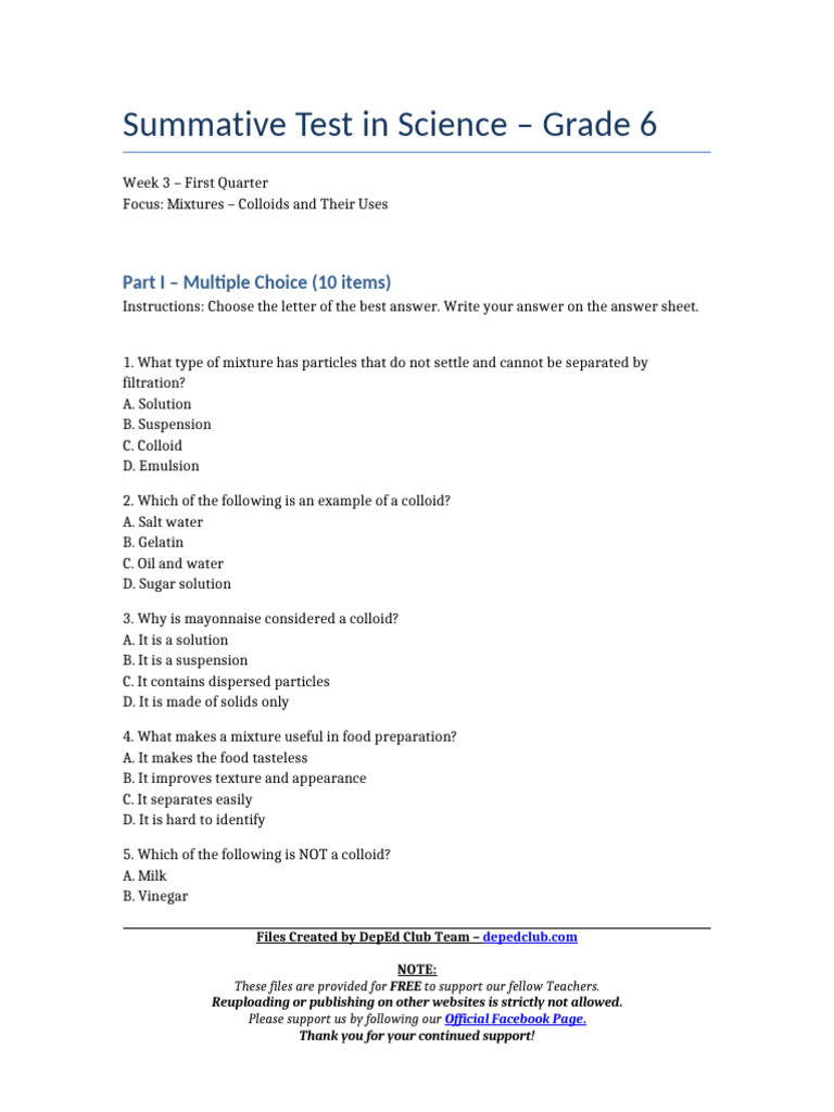 Grade 6 Science: Mixtures and Colloids | PDF | Colloid | Mixture