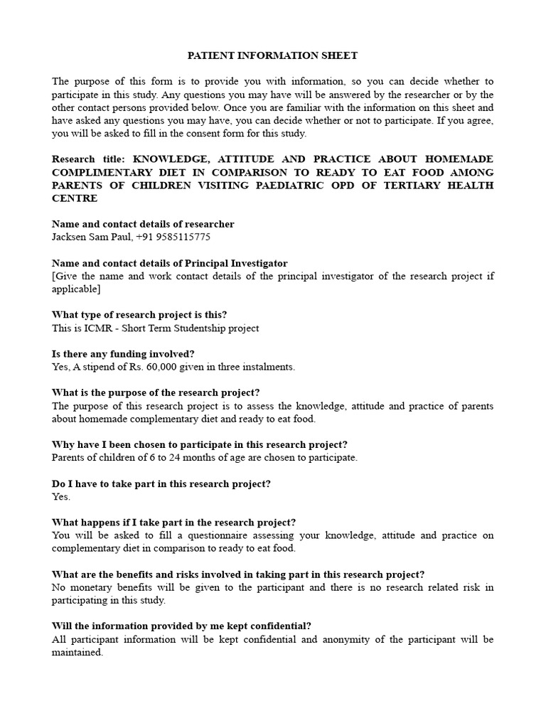 Patient Information Sheet Draft | PDF