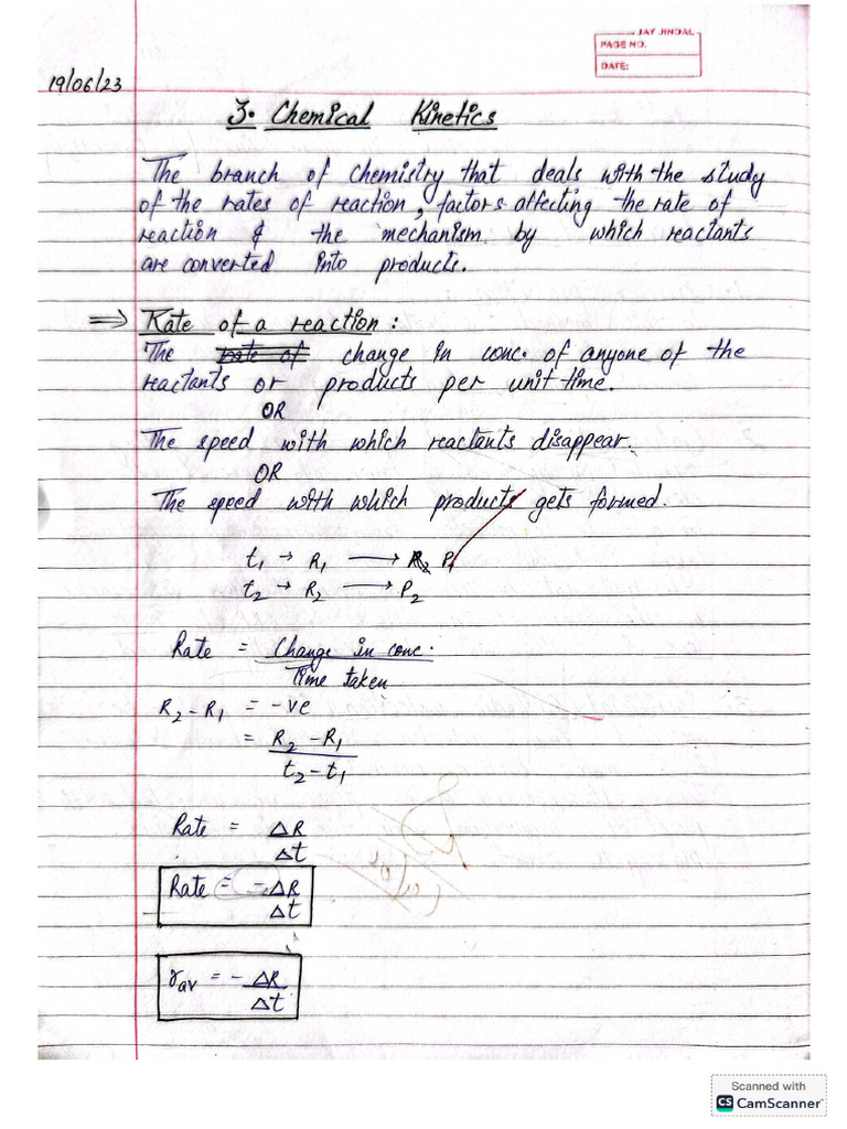 Chemical Kinetics Handwritten Notes Class 12 | PDF
