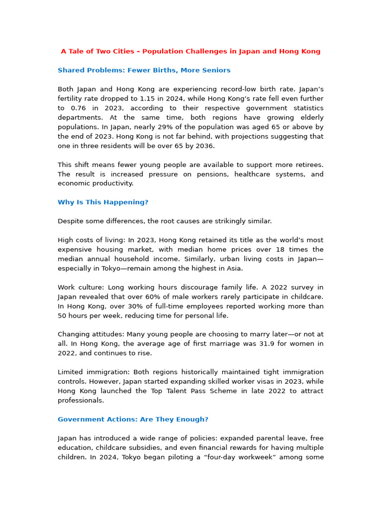 A Tale of Two Cities - Population Challenges in Japan&Hong Kong | PDF ...