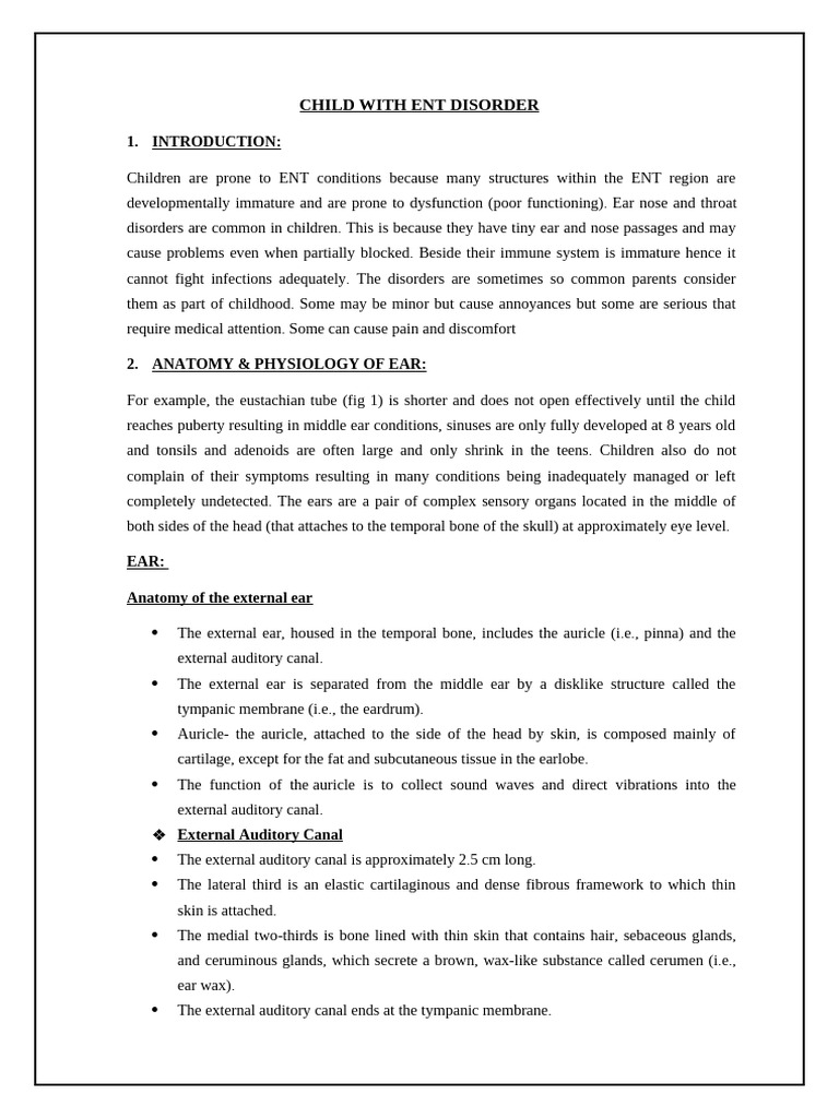 Child With Ent Disorder | PDF | Ear | Auditory System