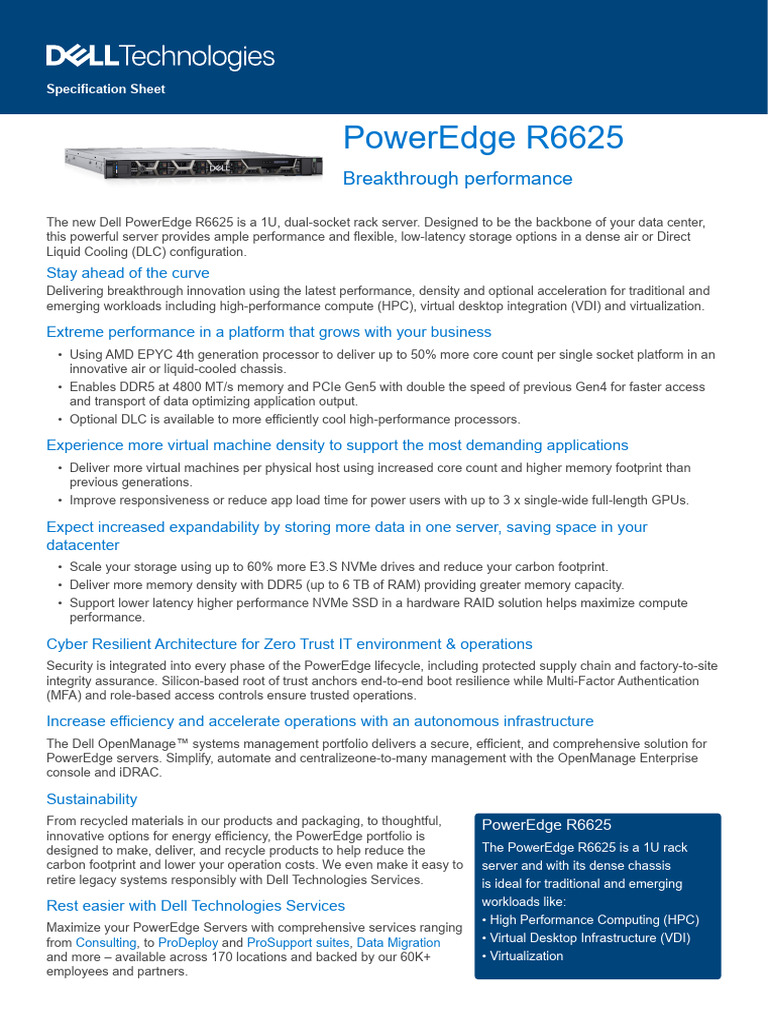 Poweredge r6625 Spec Sheet | PDF | Solid State Drive | Computing