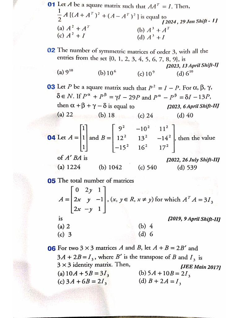 Jee Pyq Matrix Determinant | PDF