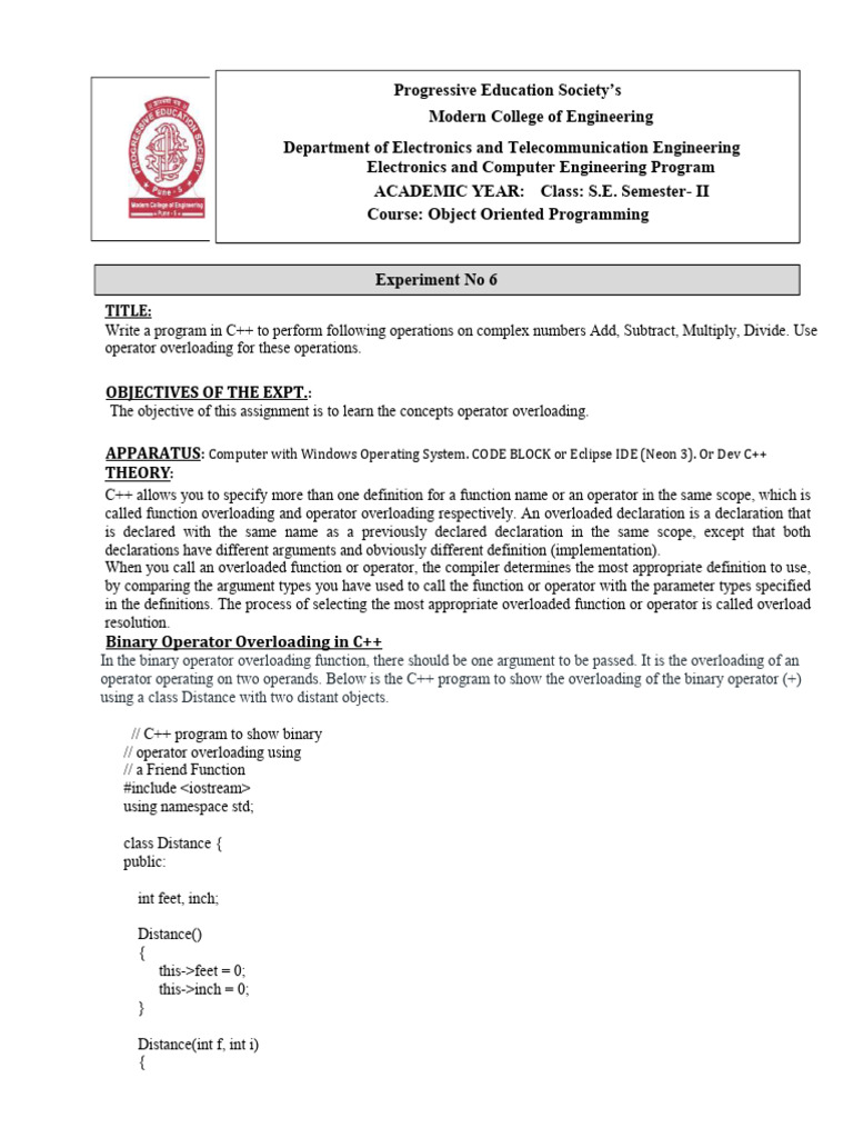 Lab 6 Binaryoperator Overloading OOP | PDF | C++ | Parameter (Computer Programming)