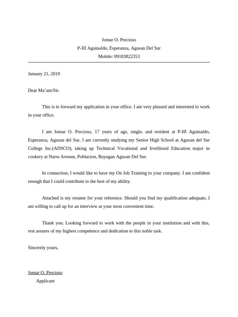 Application Letter and Resume | PDF