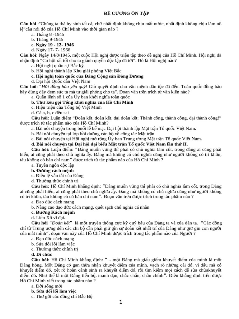 ÔN TẬP TRAC NGHIEM TTHCM AT 2019 123 | PDF