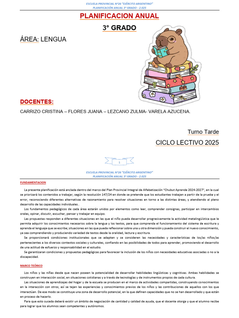PLANIFICACION ANUAL Lengua 3° 2025 | PDF | Plan de estudios | Puntuación