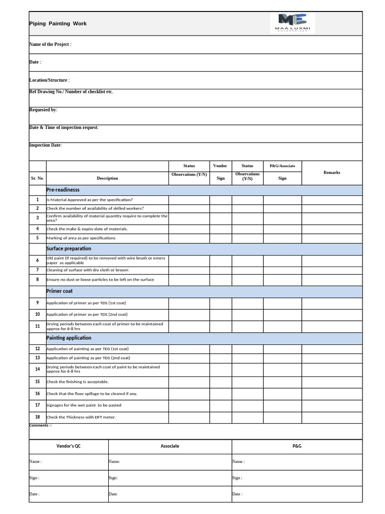 All Checklist, RCC Checklist, Painting Checklist | PDF | Welding ...