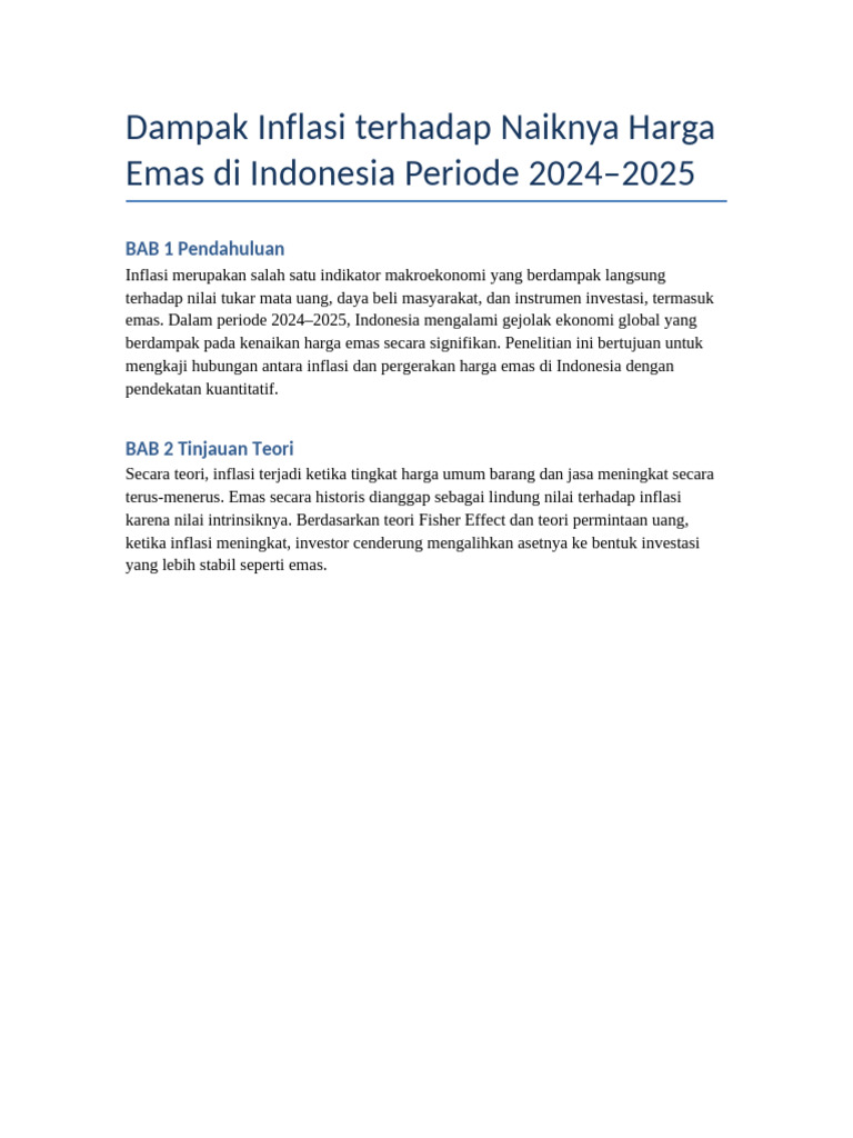 Dampak Inflasi Harga Emas Indonesia Lengkap | PDF