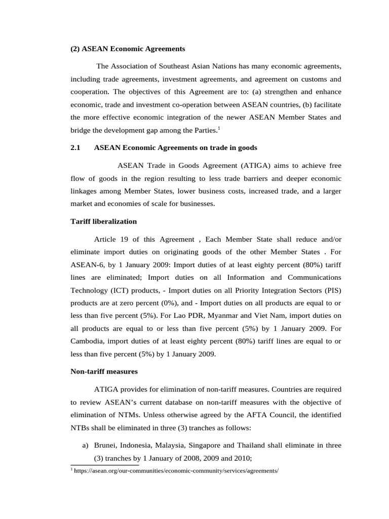 ASEAN Economic Agreements Overview | PDF | Tariff | International Relations